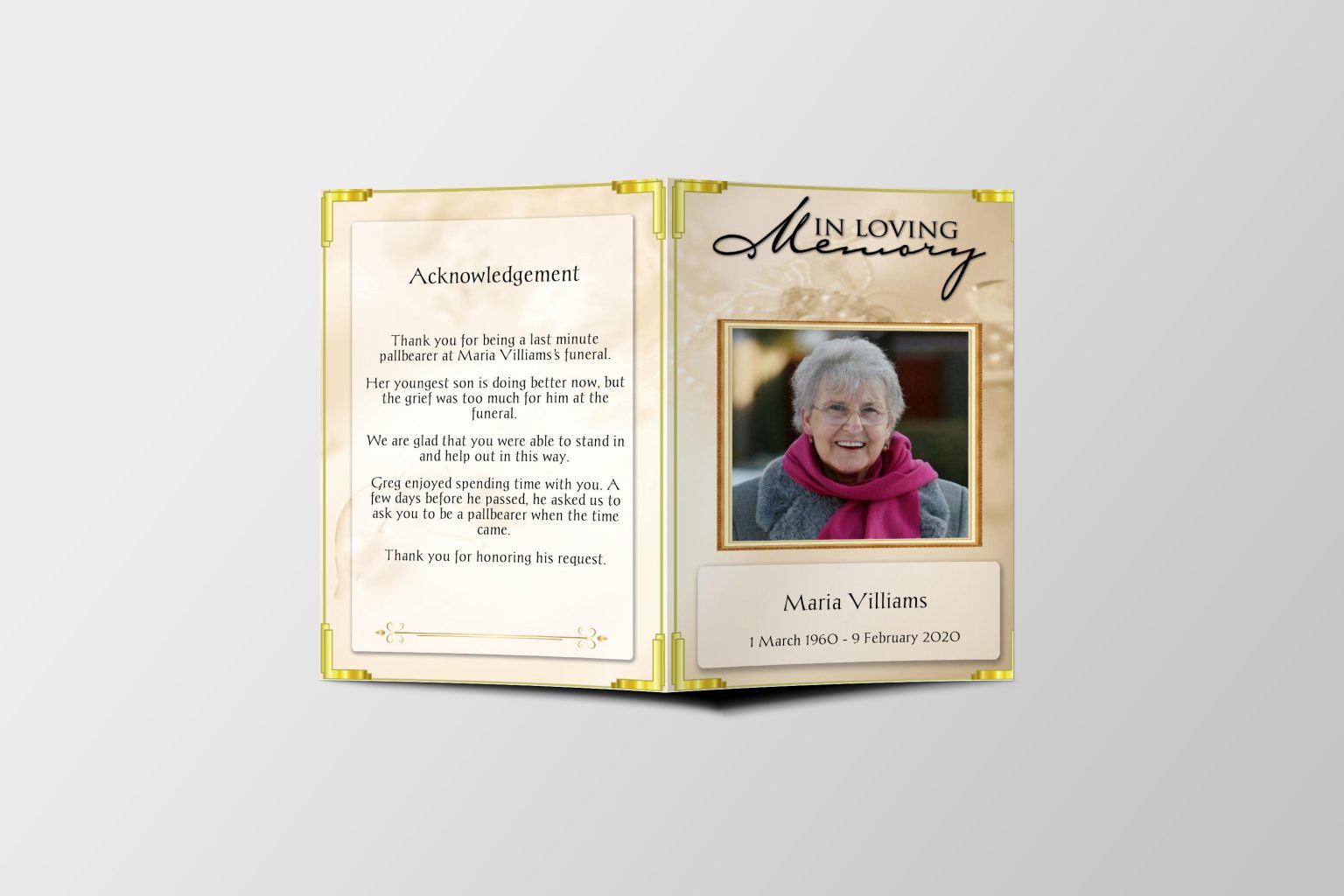 Golden Pearls Funeral Program Template | QuickFuneral LLC