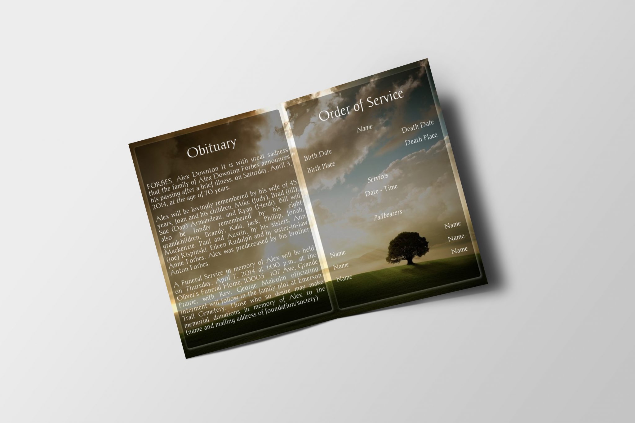 Dark Cloud Funeral Program Template | QuickFuneral LLC