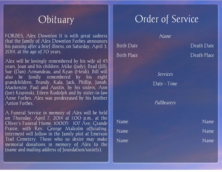 Sunset Funeral Program Template | QuickFuneral LLC