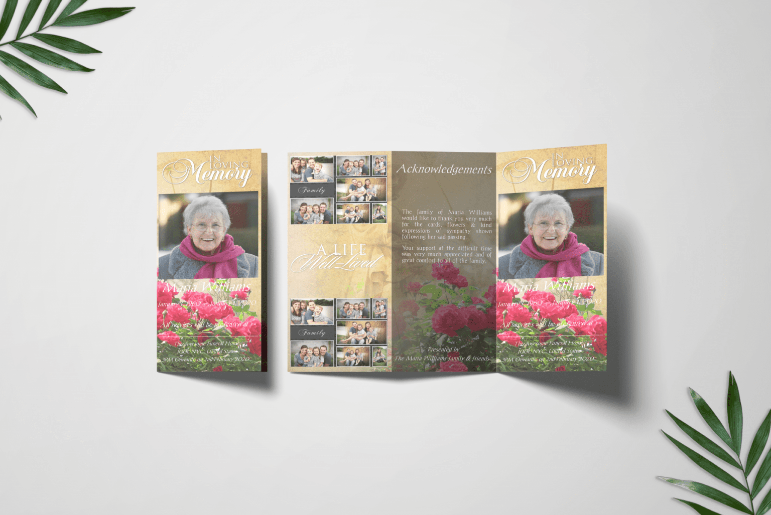 Floral Tri Fold Funeral Program Template | QuickFuneral LLC