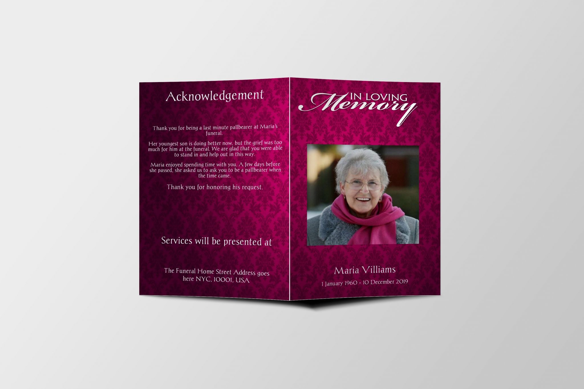 Women Vintage Funeral Program Template | QuickFuneral LLC