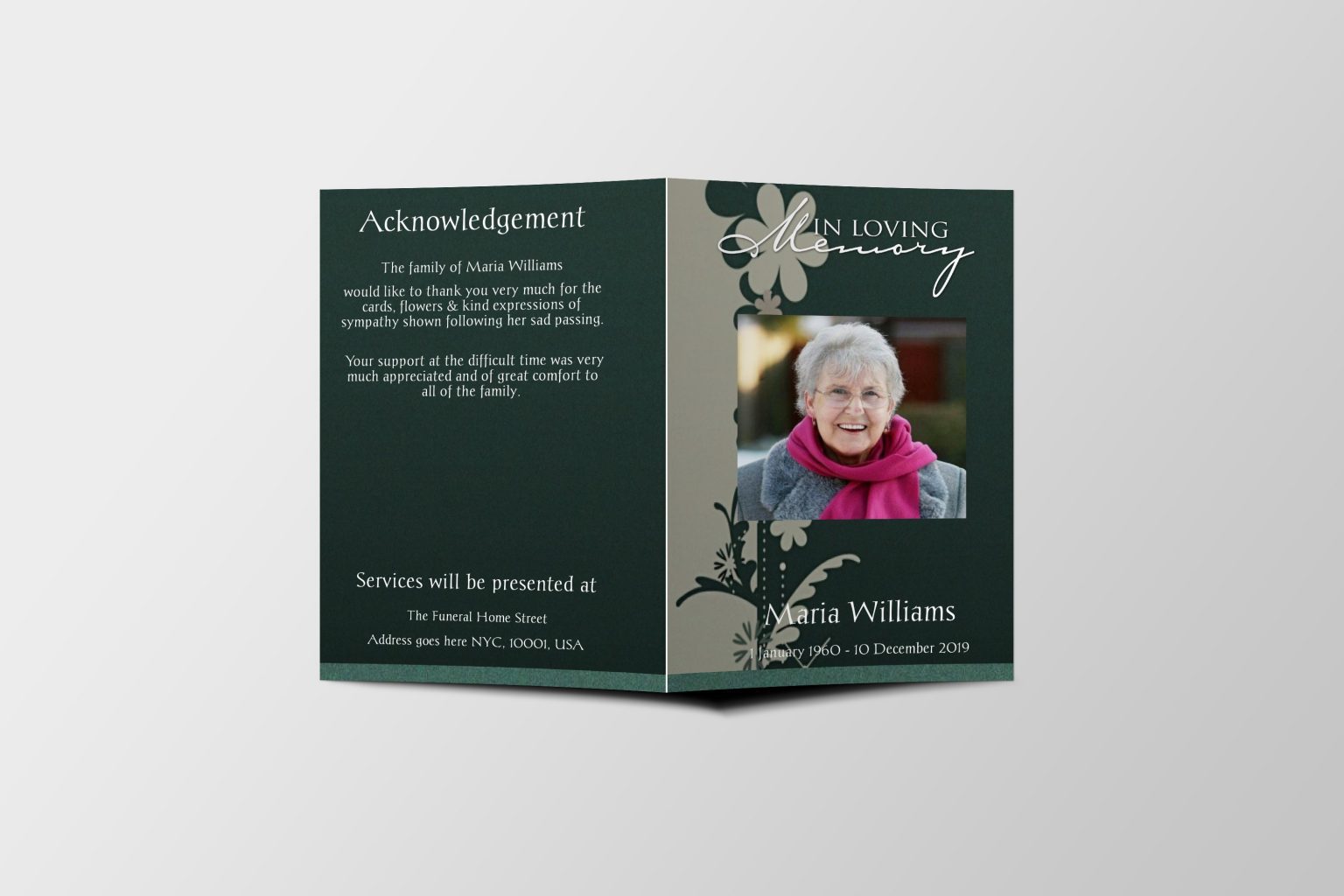 Green Floral Abstract Funeral Program Template | QuickFuneral LLC
