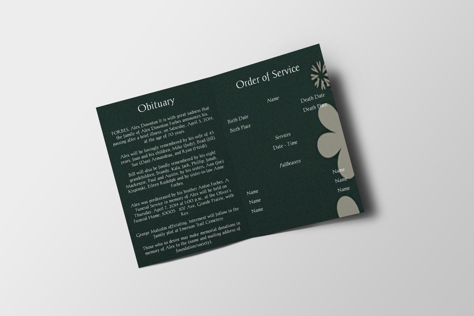 Green Floral Abstract Funeral Program Template | QuickFuneral LLC