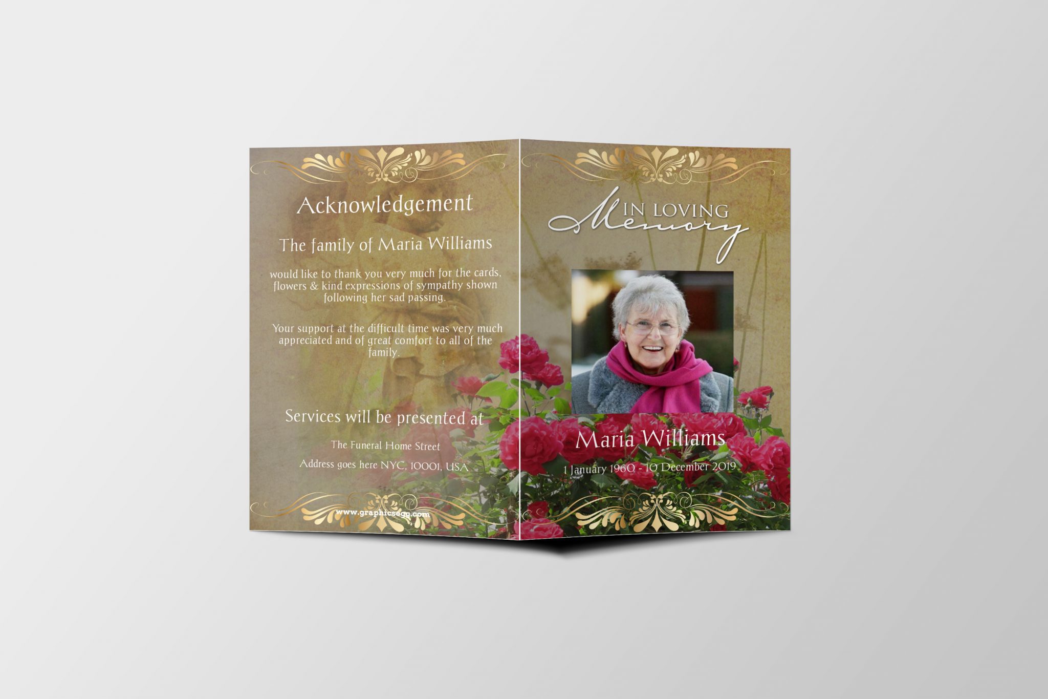 Roses Women Special Funeral Program Template | QuickFuneral LLC