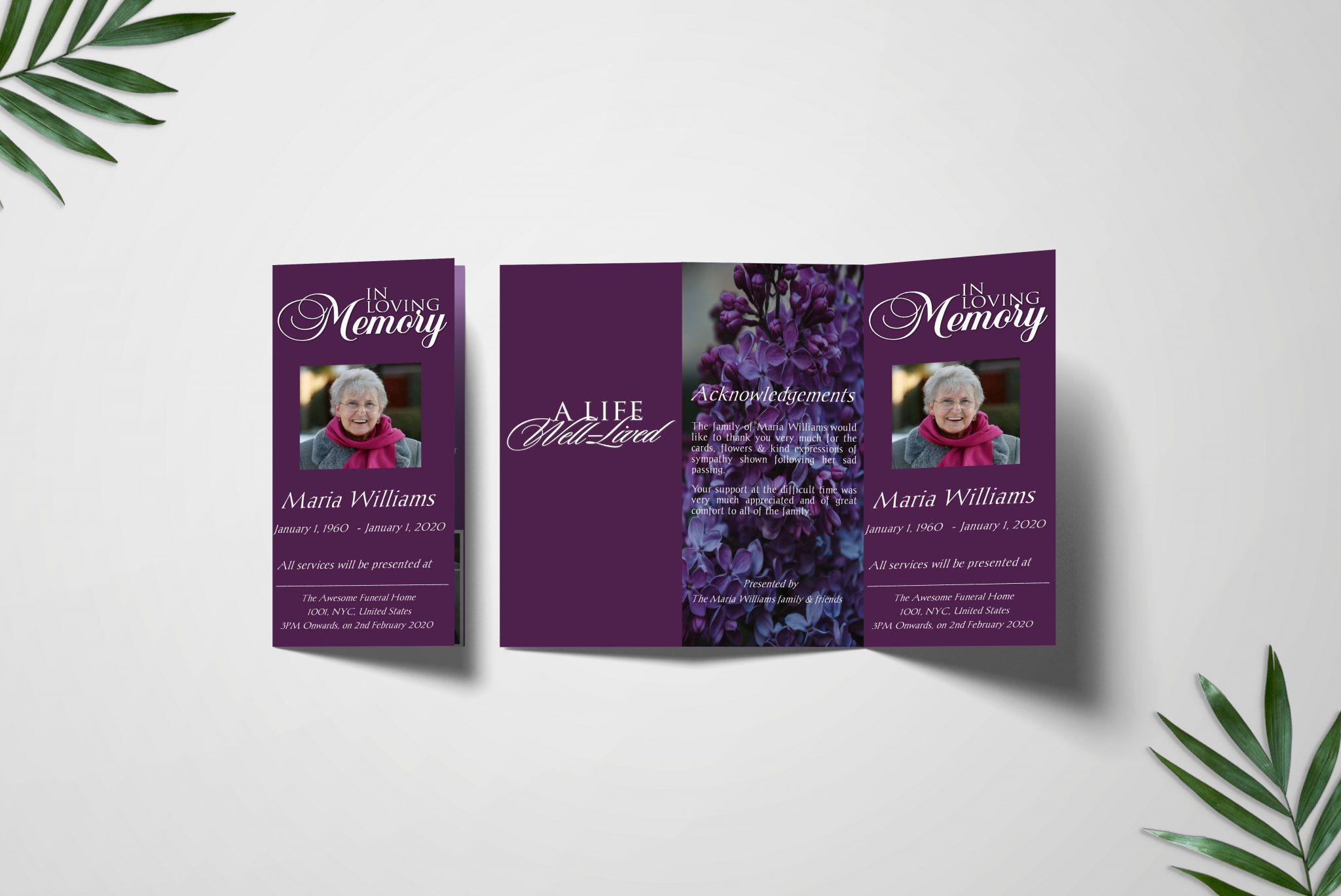 Royal Purple Trifold Funeral Program | QuickFuneral LLC