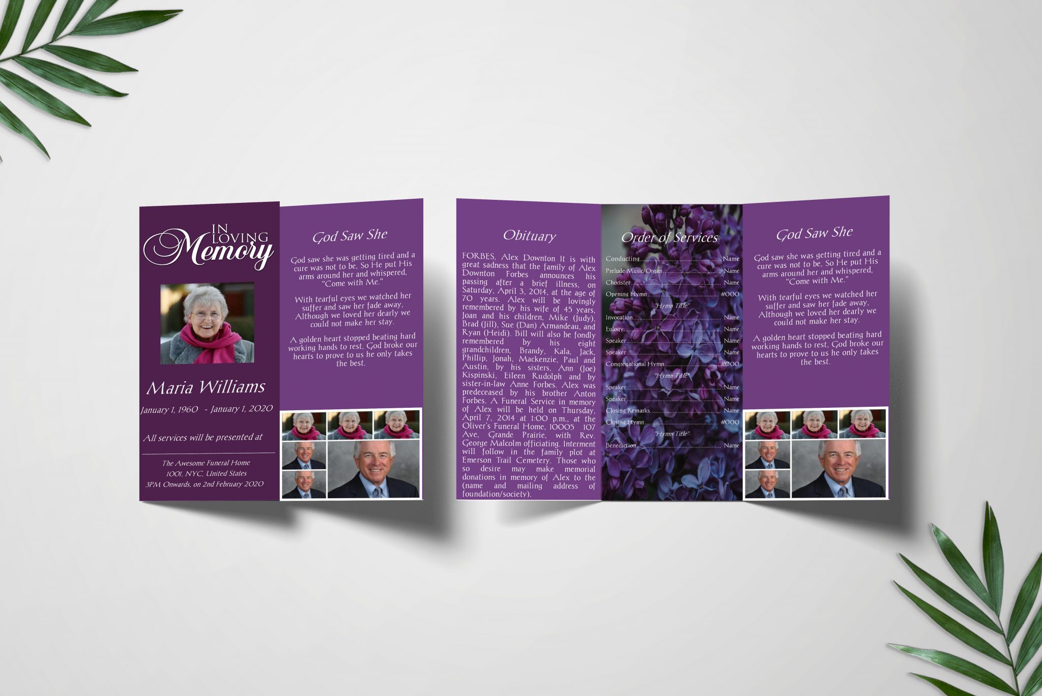 Royal Purple Trifold Funeral Program | QuickFuneral LLC