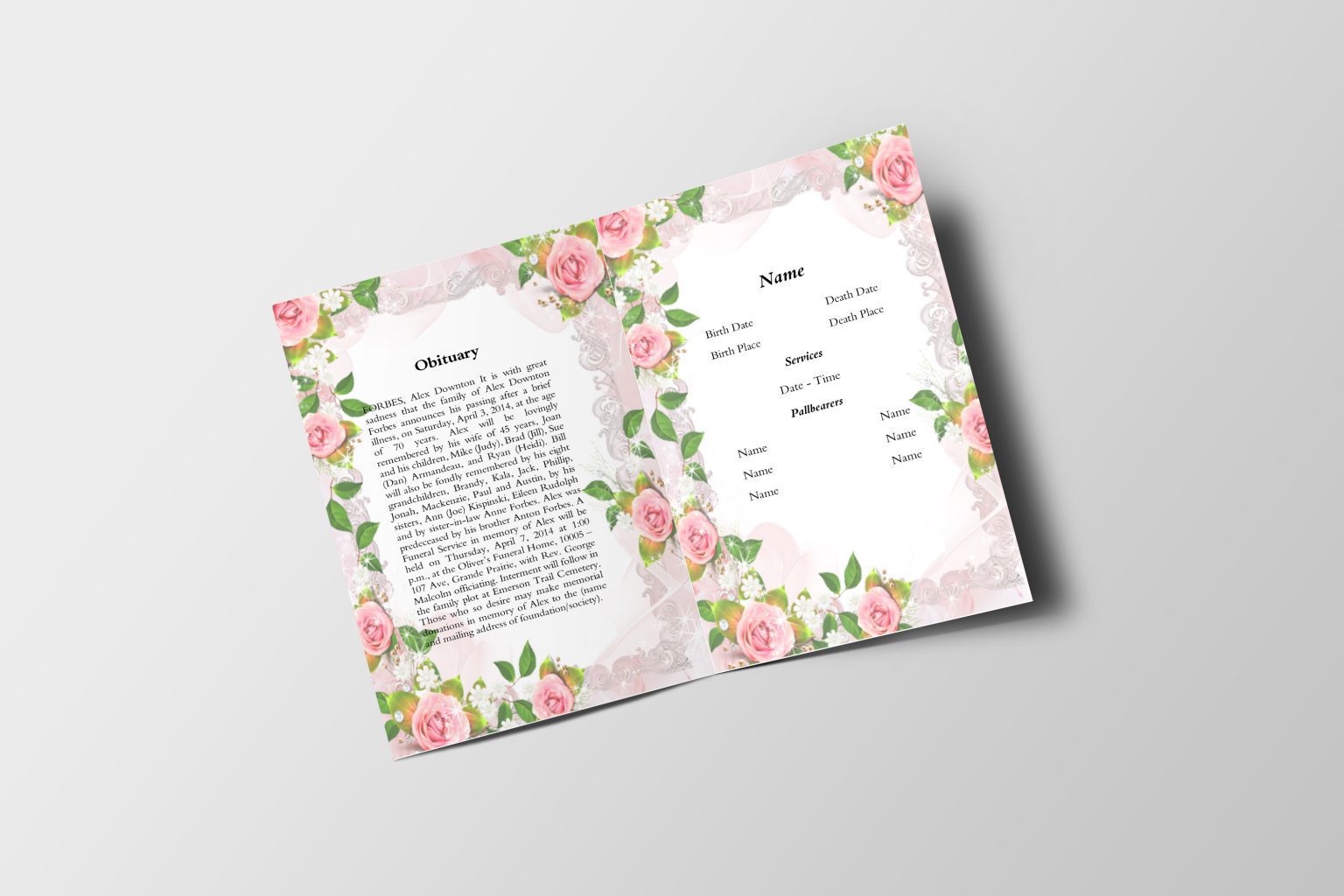 Floral Watercolor Funeral Program Template | QuickFuneral LLC