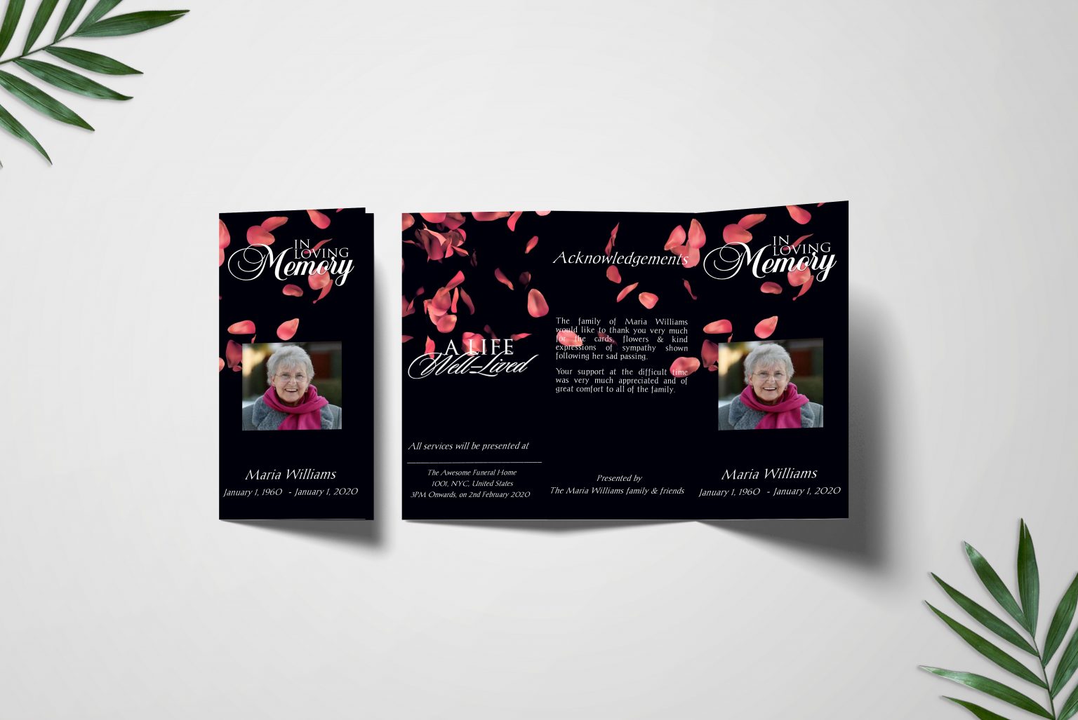 Royal Roses Trifold Funeral Program | QuickFuneral LLC