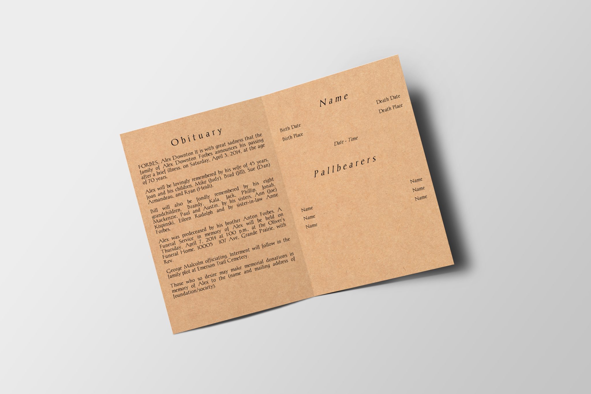 Brown Funeral Program Template | QuickFuneral LLC