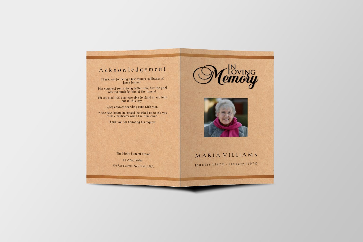 Brown Funeral Program Template | QuickFuneral LLC