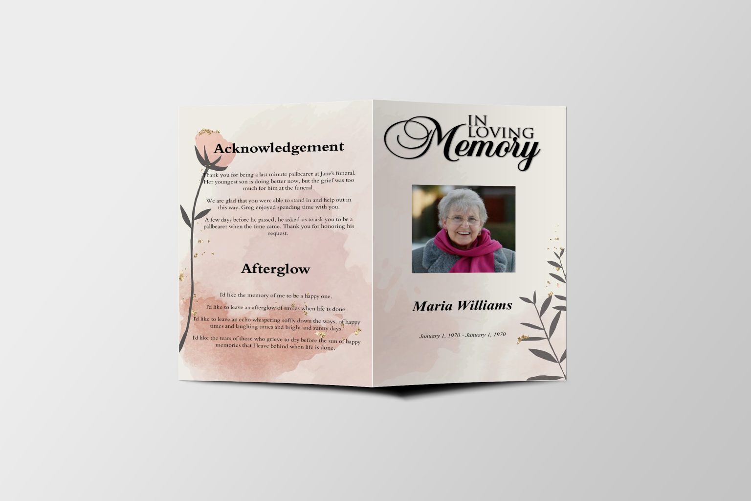 Watercolor Floral Funeral Program Template | QuickFuneral LLC
