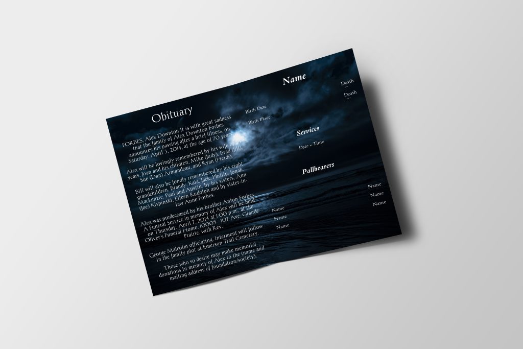 Moon In Clouds Funeral Program Template | QuickFuneral LLC