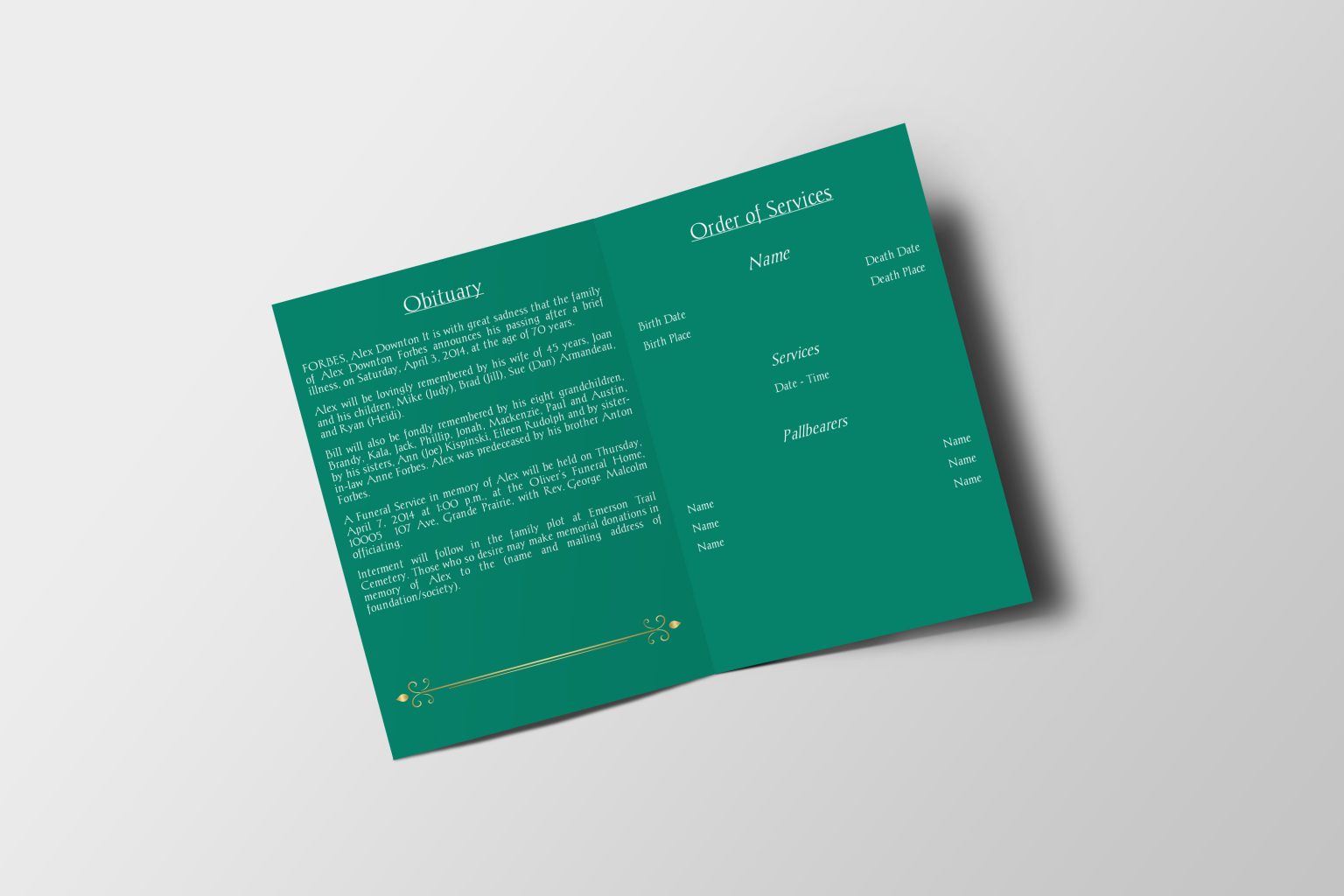 Green Textured Funeral Program Template | QuickFuneral LLC