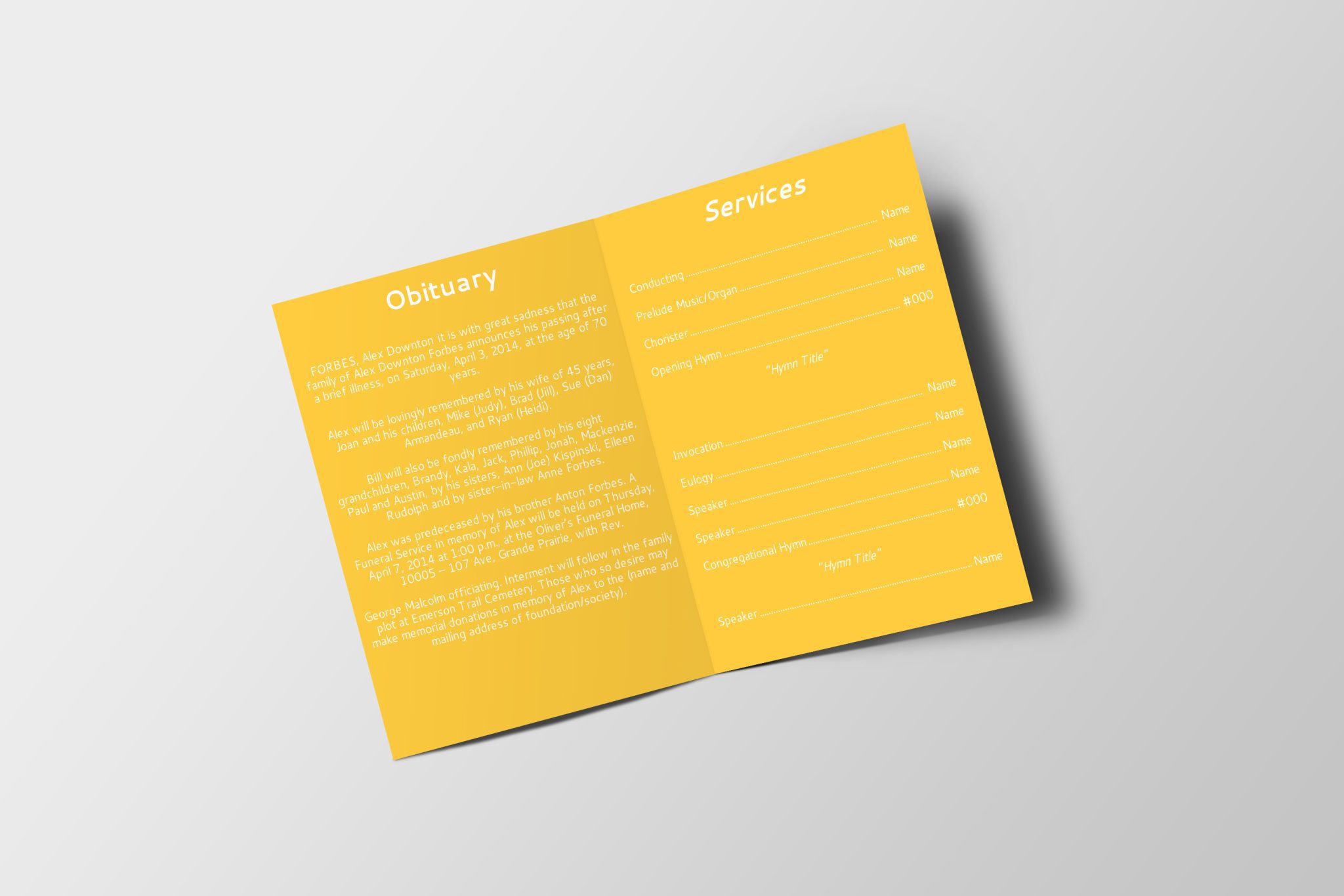 Elegant Gold Blue Half Page Funeral Program Template