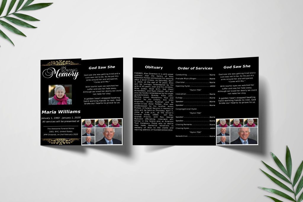 Elegant Royalty Trifold Funeral Program Template | QuickFuneral LLC