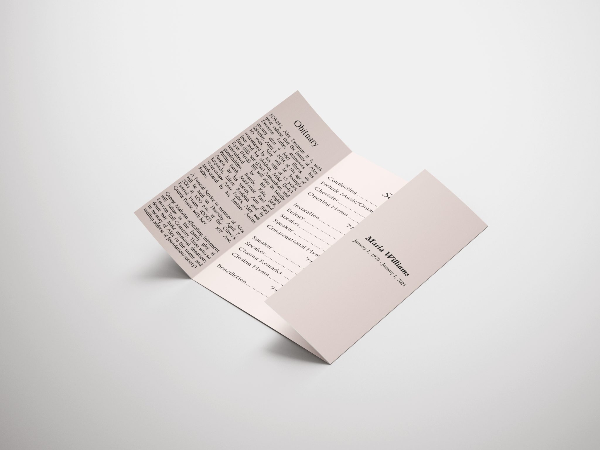Golden Floral Gate Fold Funeral Program Template | QuickFuneral LLC