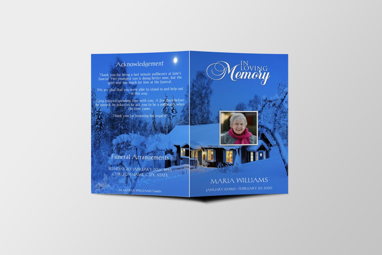 Winter Vibes Funeral Program Template | QuickFuneral LLC