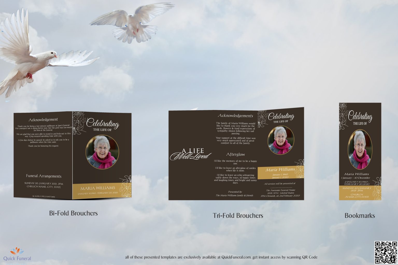 Brown And Yellow Floral Themed Funeral Programs