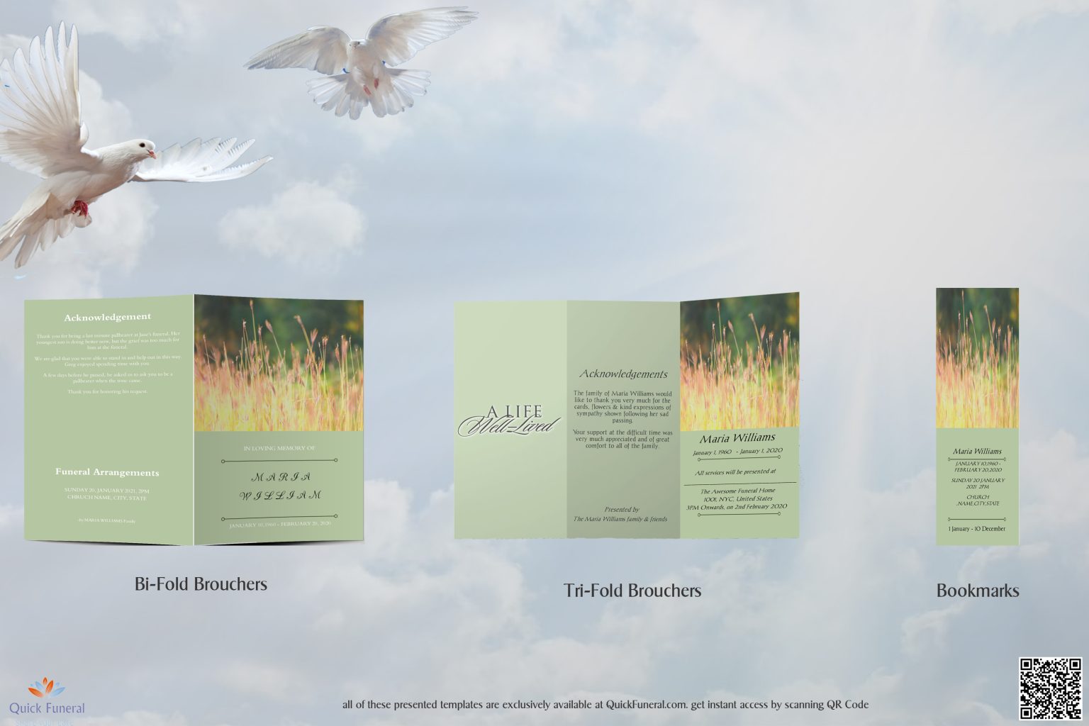 Green With Field Photo Obituary Program Themed Funeral Programs