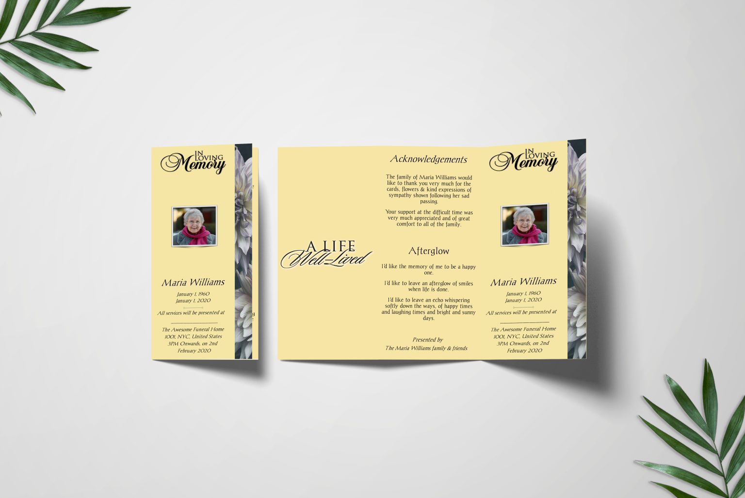 Natural Brown Trifold Funeral Program Template | QuickFuneral LLC