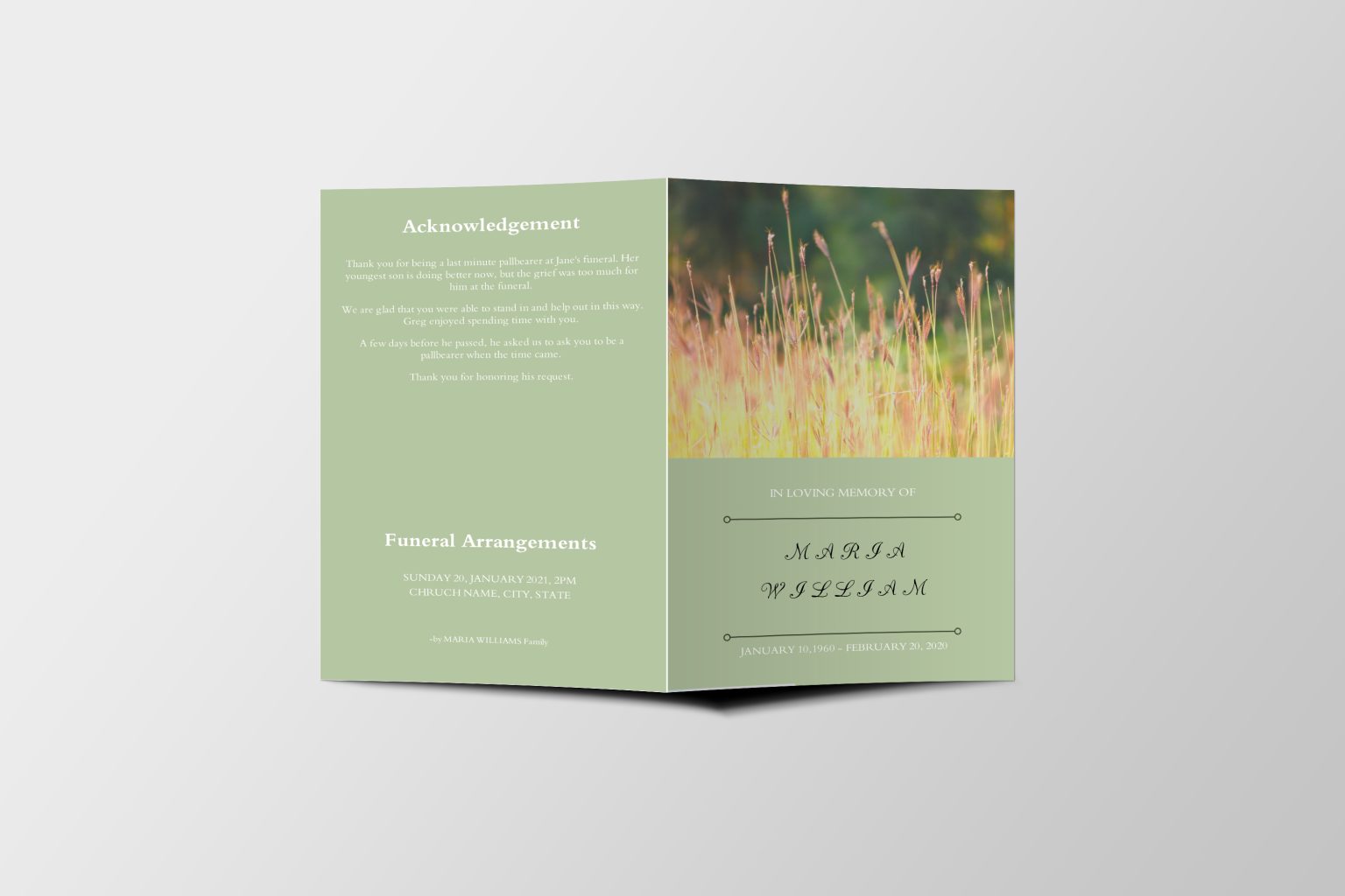 Green with Field Photo Obituary Program | QuickFuneral LLC