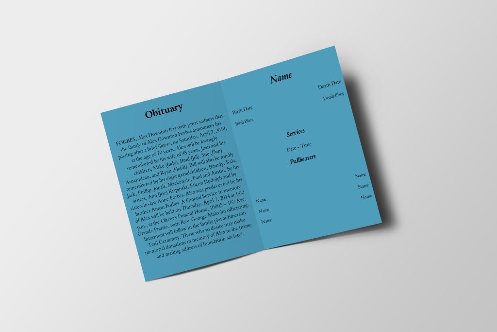 Impression Blue Half Page Funeral Program Template