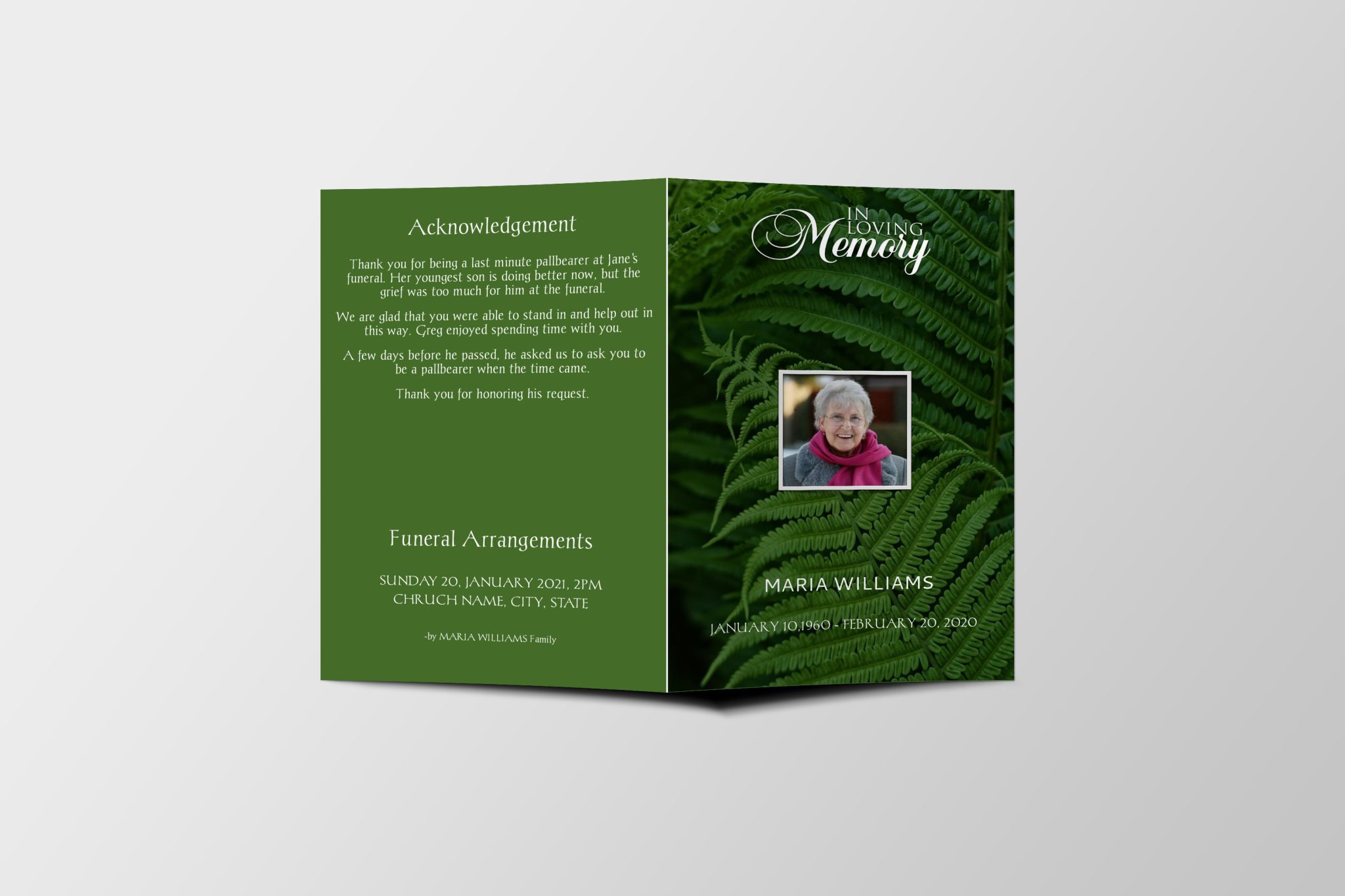 Fern Funeral Program Template | QuickFuneral LLC