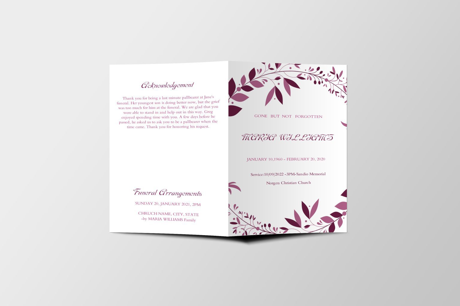 Maroon Wreath Memorial Service Funeral Program Template