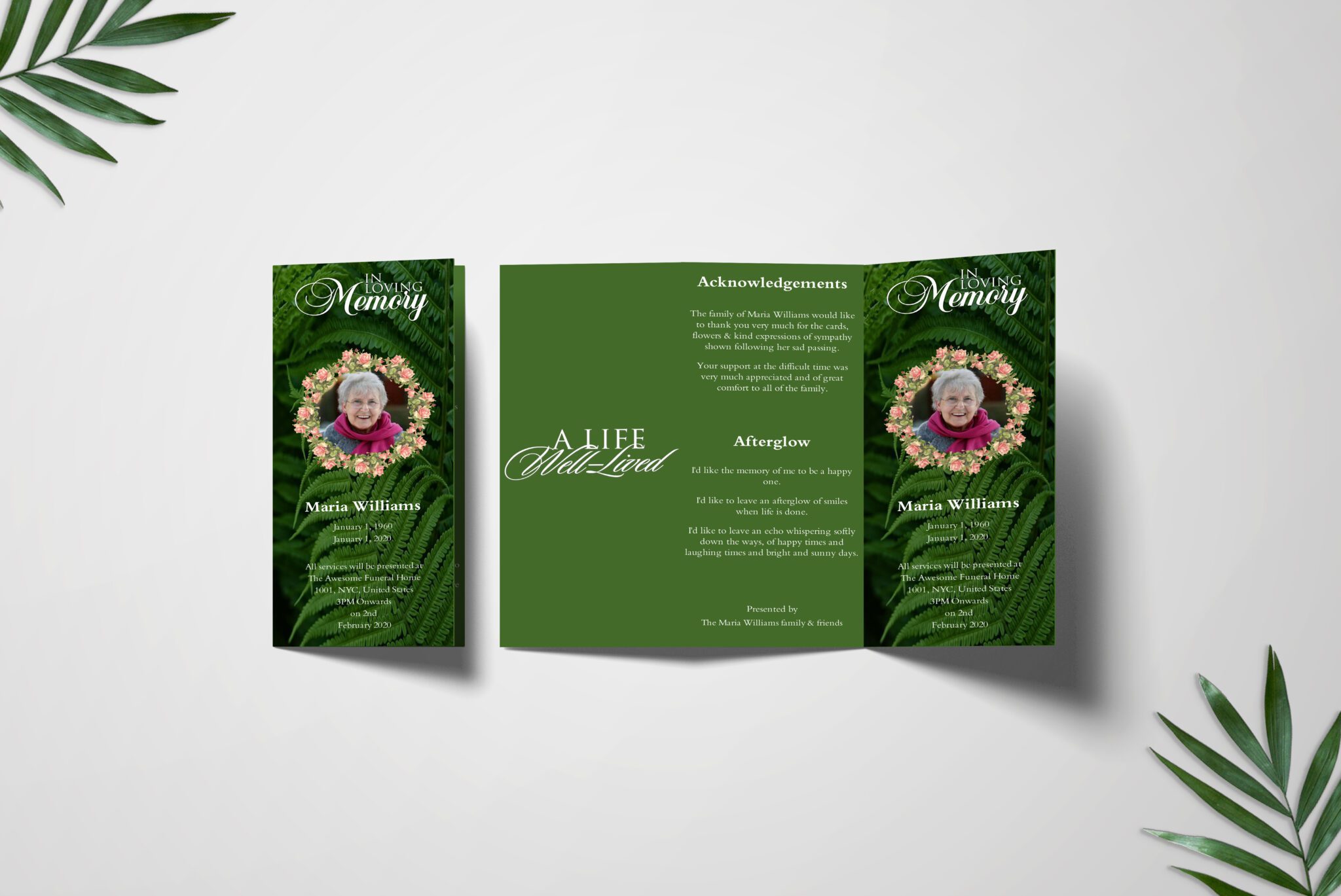 Fern Trifold Funeral Program Template