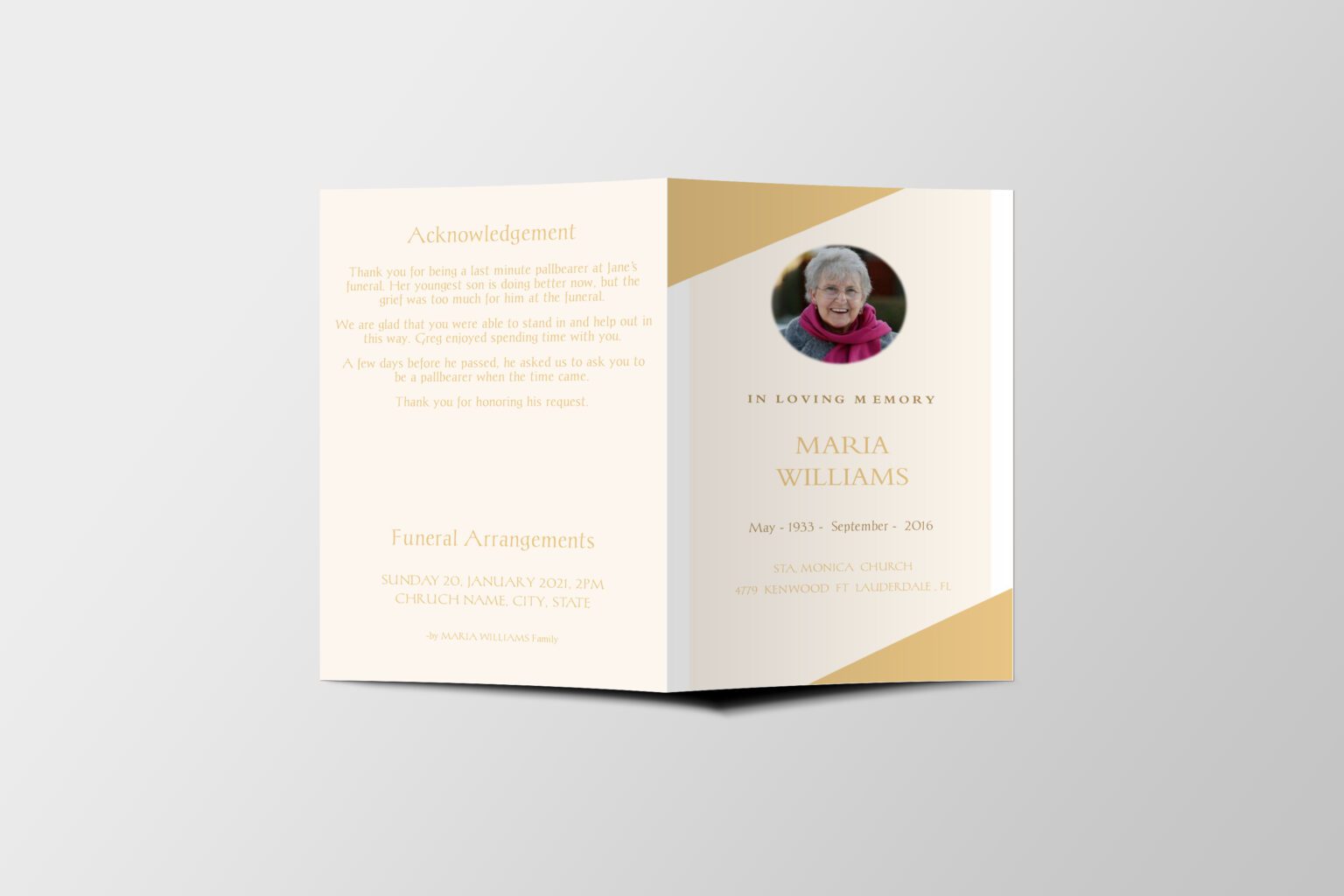 Monochromatic Beige Death Announcement Funeral Program Template
