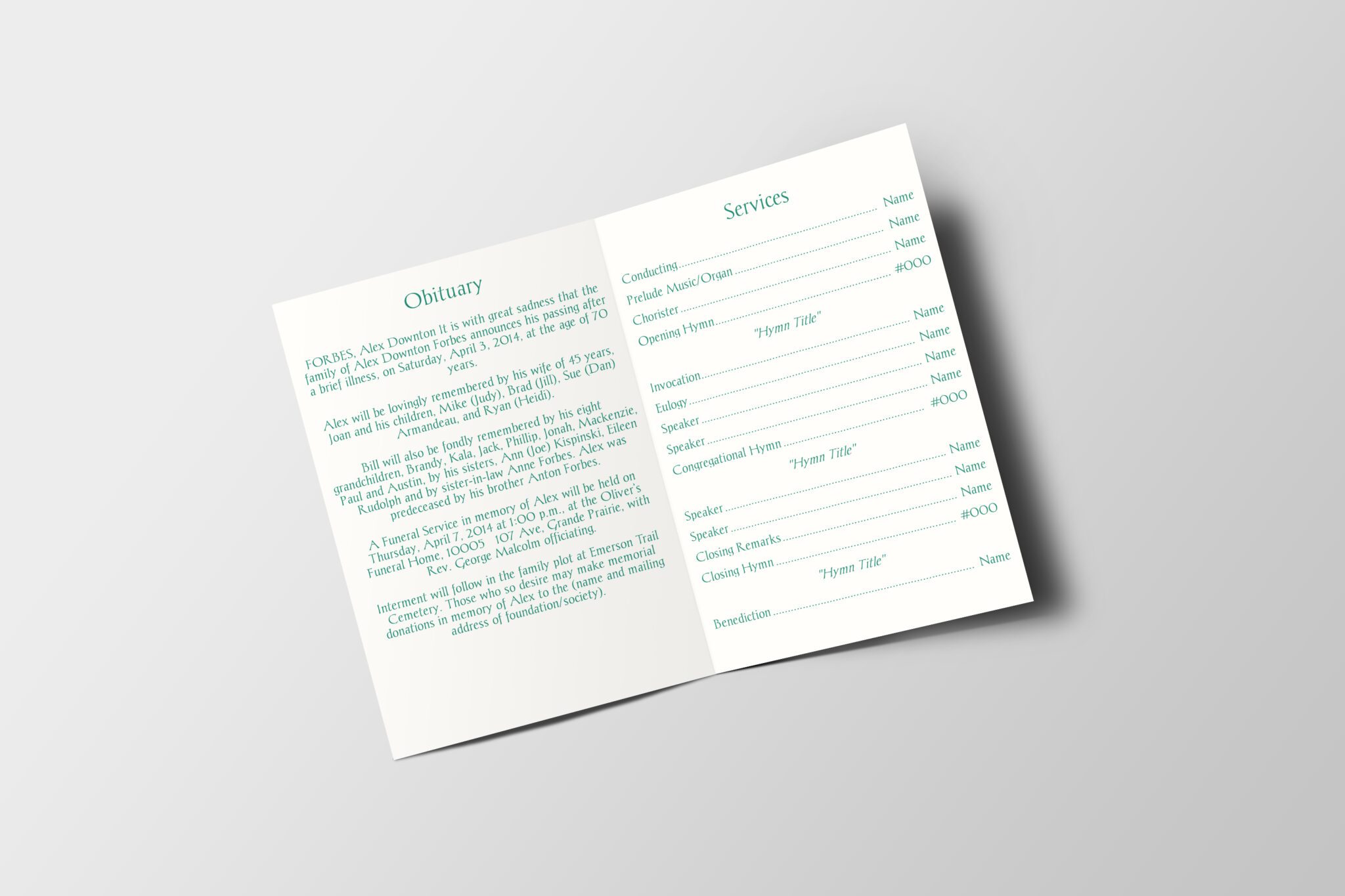 Green Cross Funeral Program Template