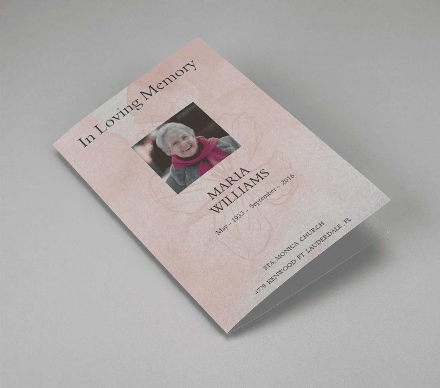 Pink Floral Paper Funeral Program Template