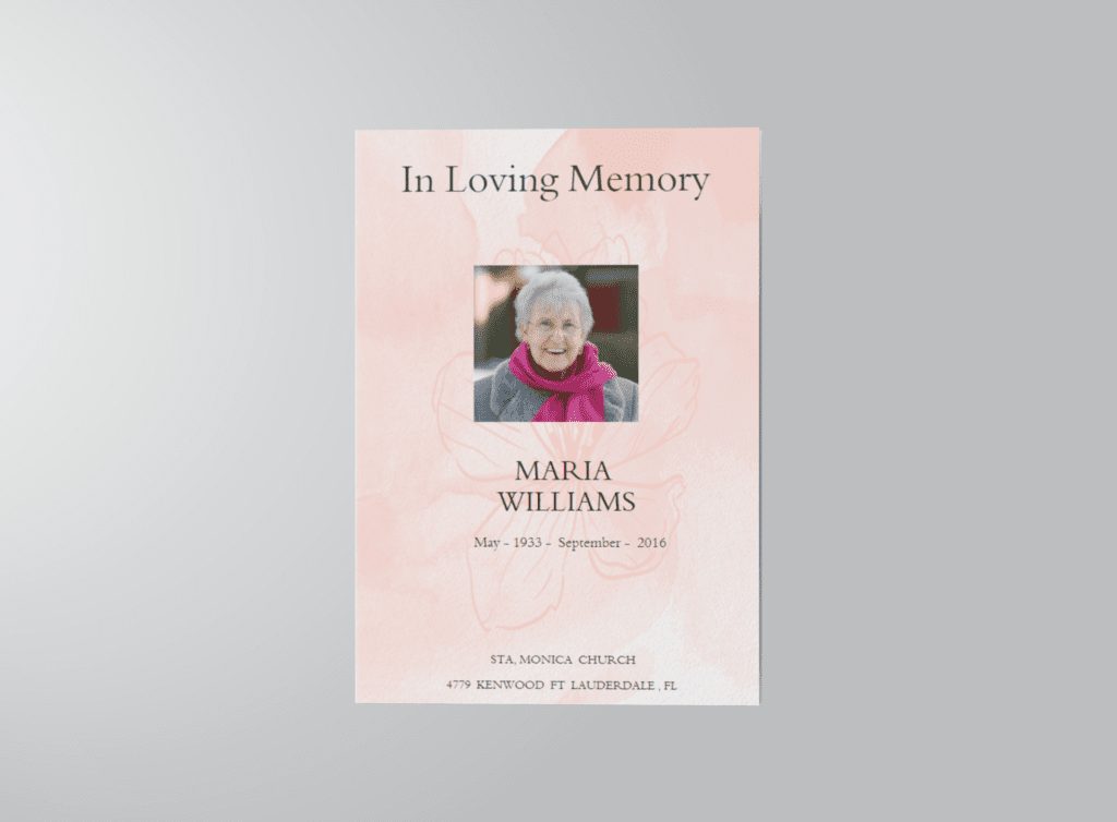 Pink Floral Paper Funeral Program Template