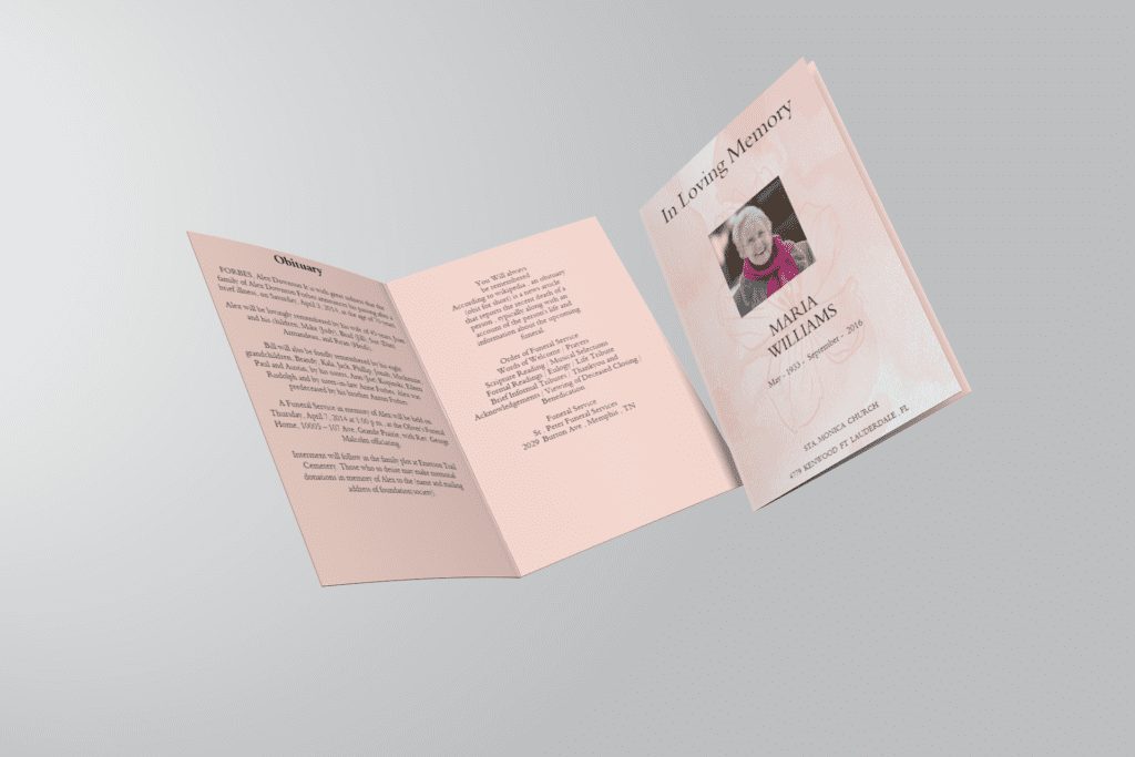 Pink Floral Paper Funeral Program Template