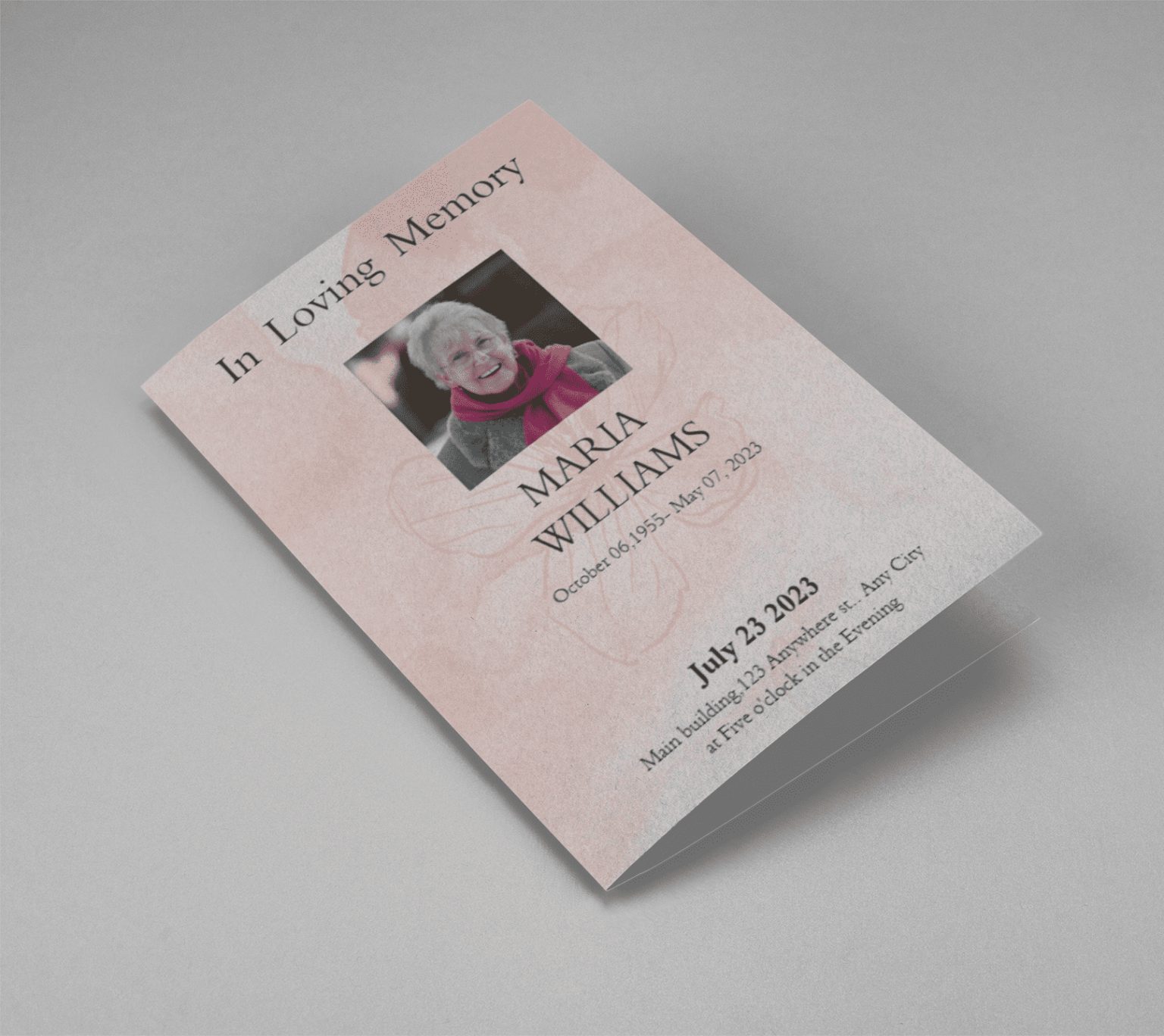 Pink Floral Paper Half Page Funeral Program Template