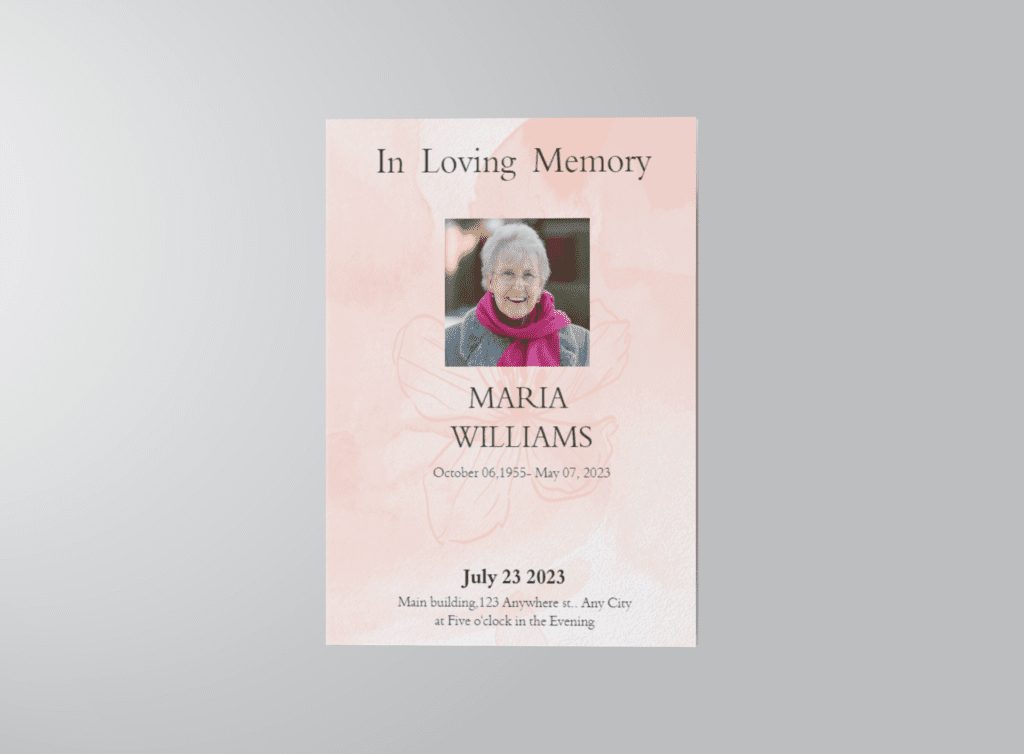 Pink Floral Paper Half Page Funeral Program Template