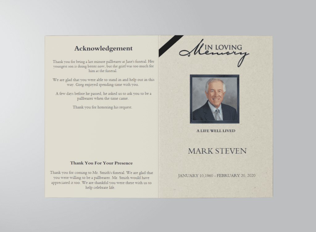 Elegant Beige Funeral Program Template