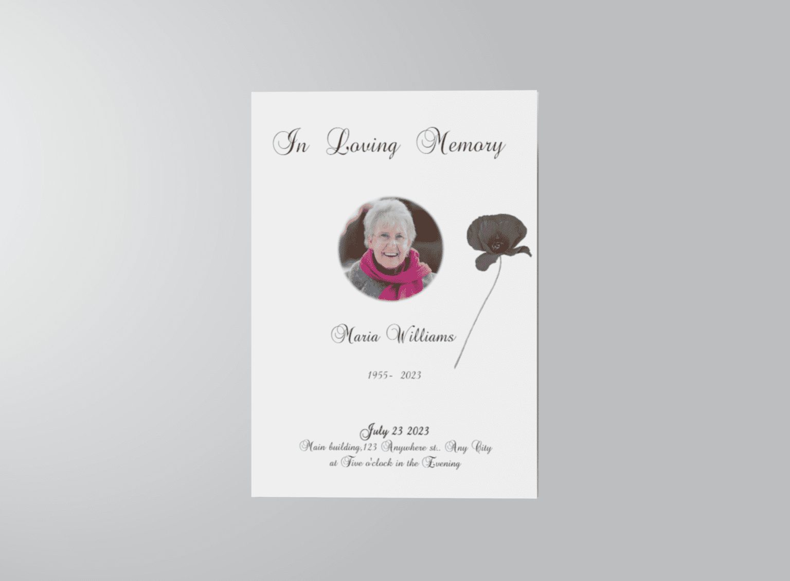 Gray Elegant Oval Frame Half Page Funeral Program Template