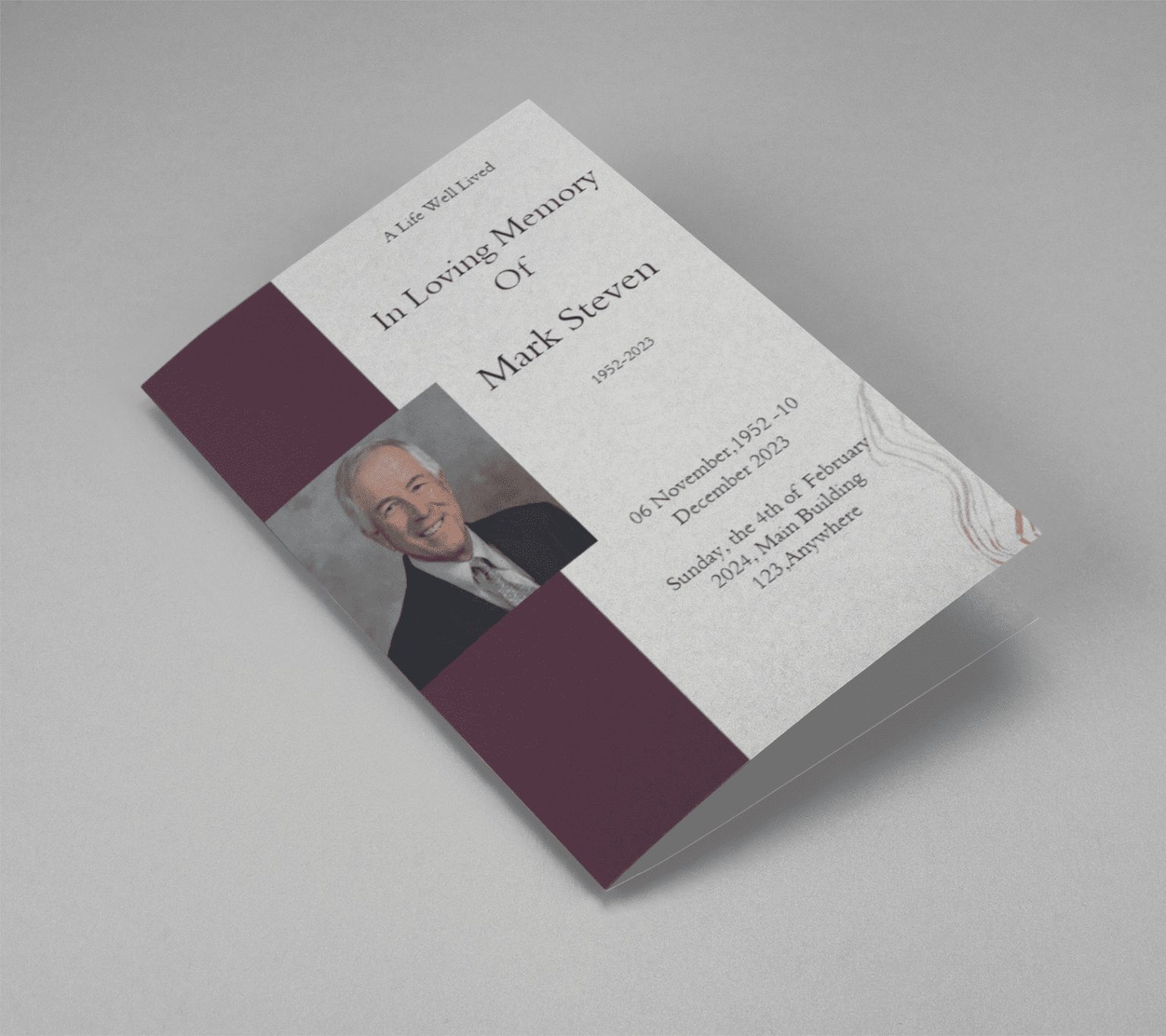 Grey and Burgundy Elegant Funeral Program Template