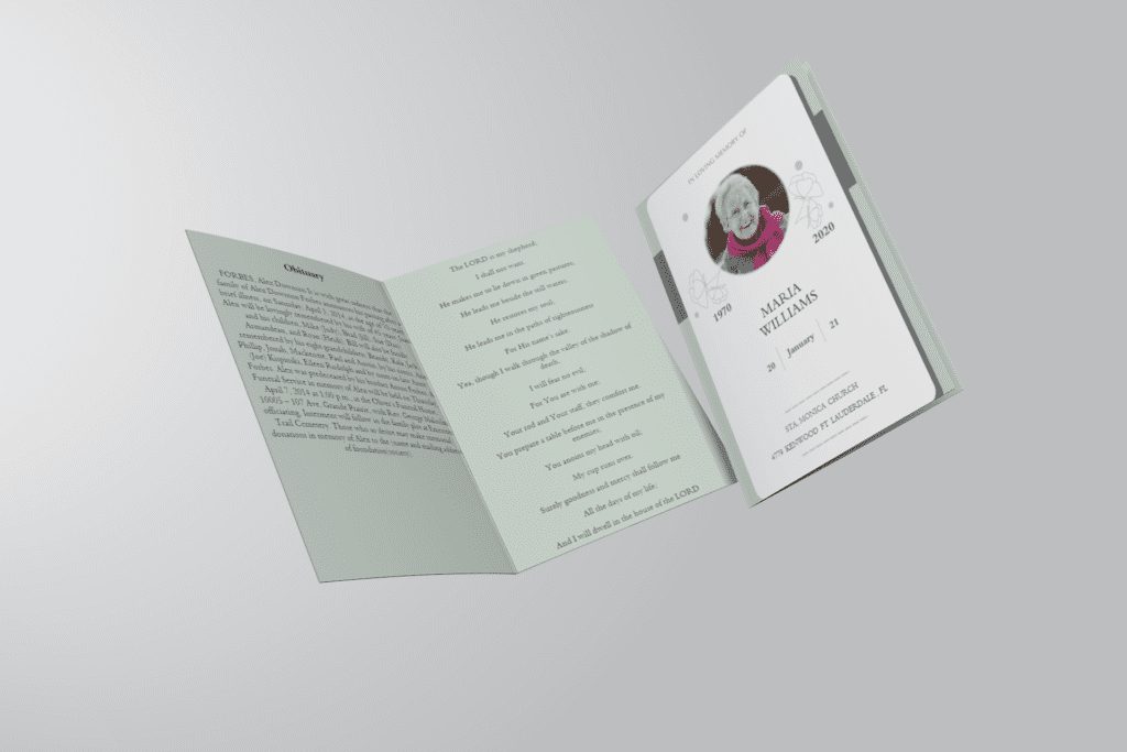Soft Green and Grey Minimalist Floral Funeral Program Template