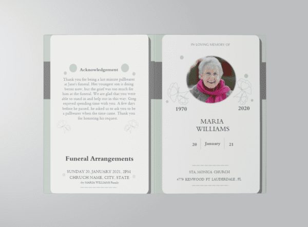 Soft Green and Grey Minimalist Floral Funeral Program Template