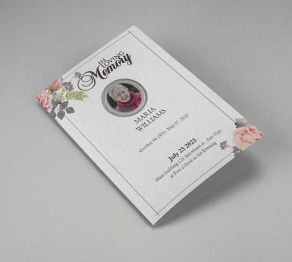 White Floral Pro Half Page Funeral Program Template