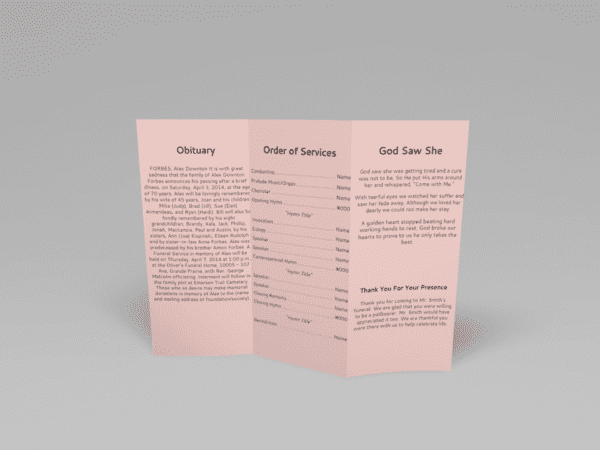 Pink Floral Paper Trifold Funeral Program Template