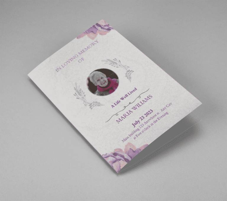 Purple Elegant Watercolor Half Page Funeral Program Template