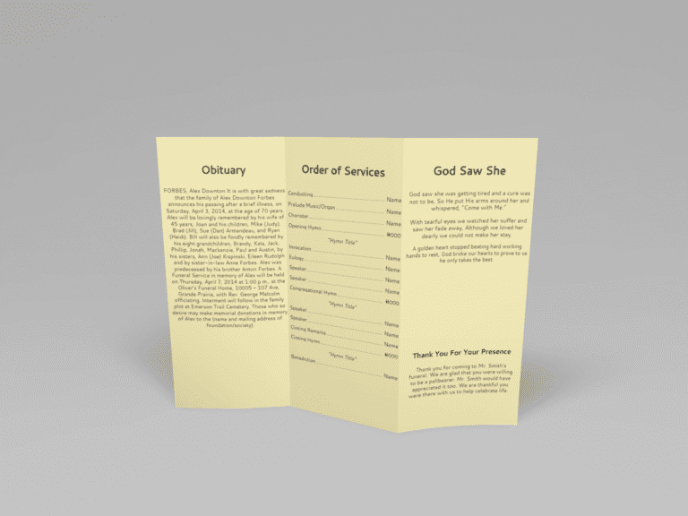 Brown and White Classic Trifold Funeral Program Template