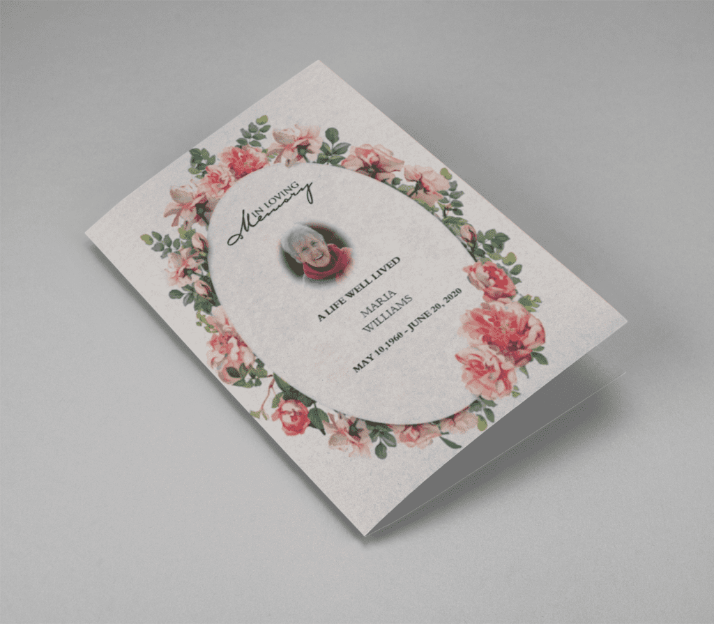 Pink Rose Frame Floral Oval Badge Funeral Program Template