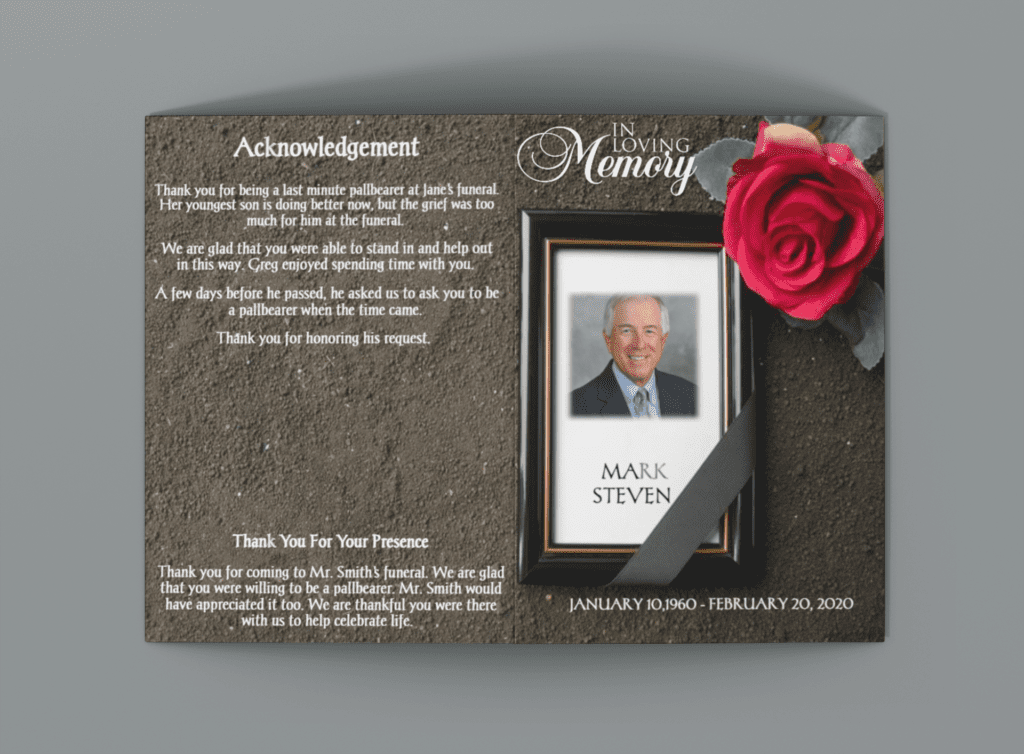 Red Flower Dark Soil Funeral Program Template