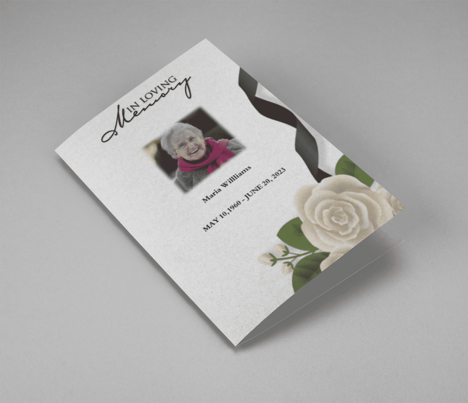 WHITE ROSES AND BLACK RIBBON FUNERAL PROGRAM TEMPLATE